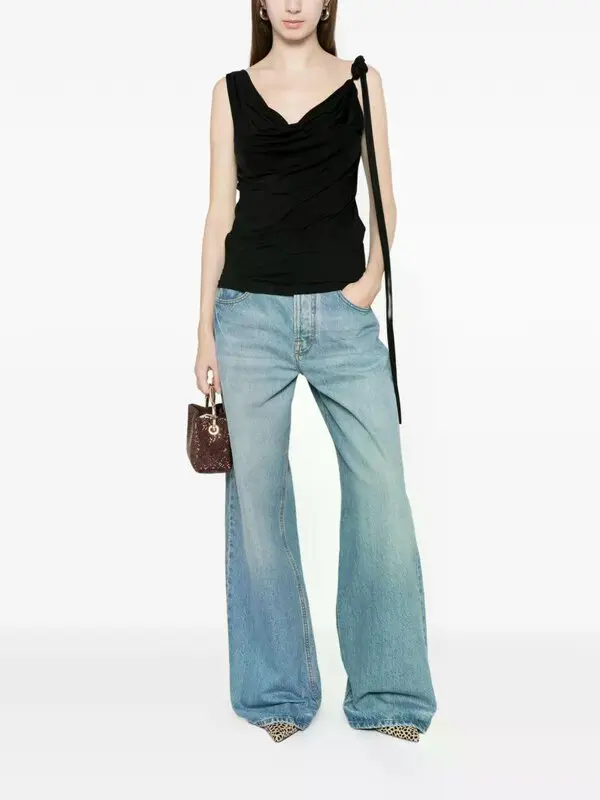 Blumarine Draped Sleeveless Top With Tie Detail - Black