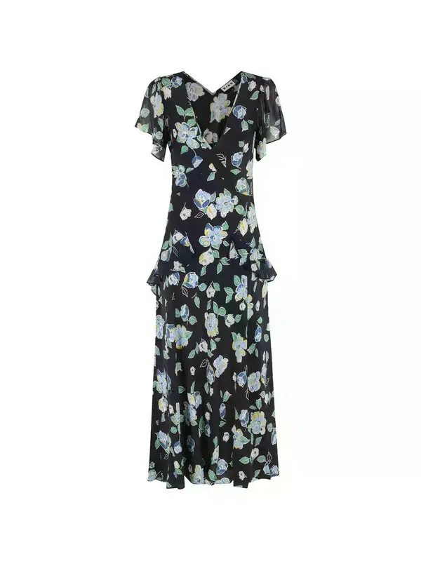 Rixo Evie Floral Ruffled Midi Dress - Blue