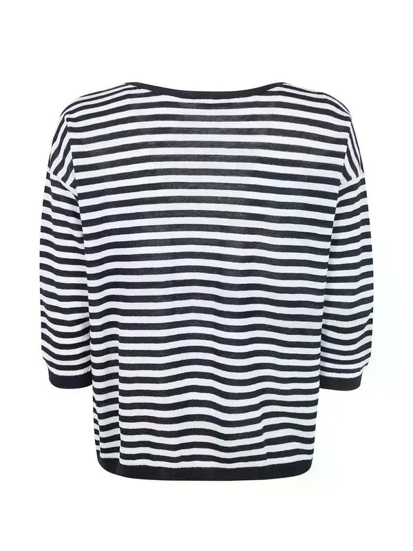BASE Striped Linen Sweater - Black