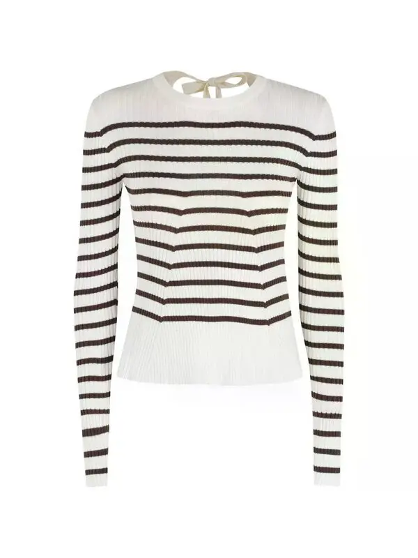 SEMICOUTURE Agacia Striped Ribbon Sweater - White