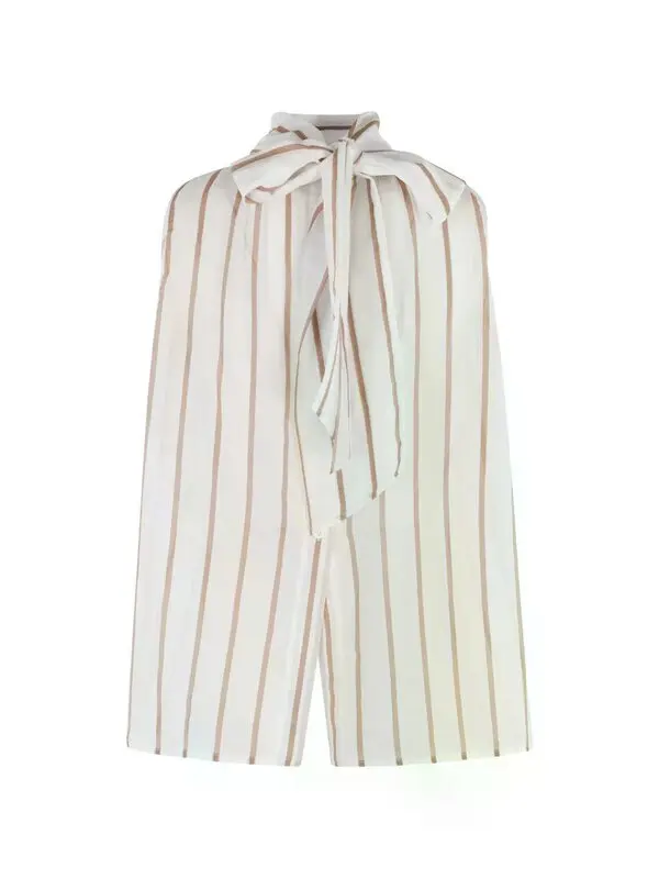SEMICOUTURE Jana Striped Tie-neck Top - White