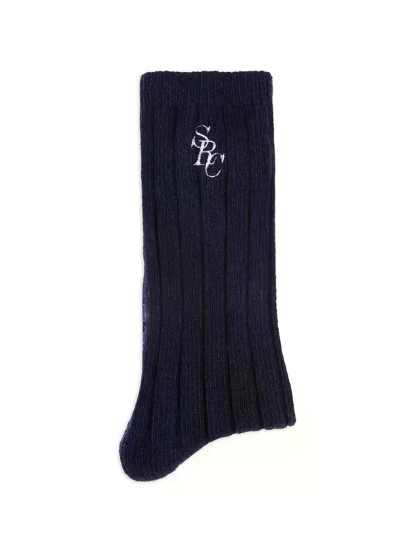 SPORTY & RICH Ribbed Embroidered-logo Socks - Blue
