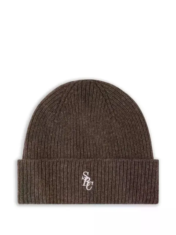 SPORTY & RICH Ribbed Embroidered-logo Beanie - Brown