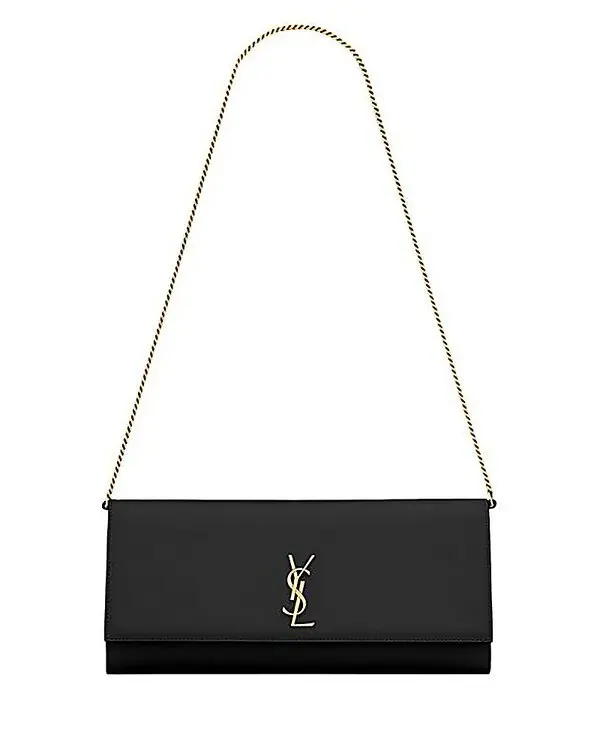 Saint Laurent Kate Clutch In Grain De Poudre Leather - Black
