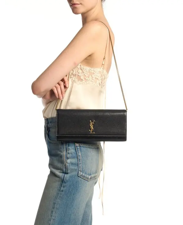 Saint Laurent Kate Clutch In Grain De Poudre Leather - Black