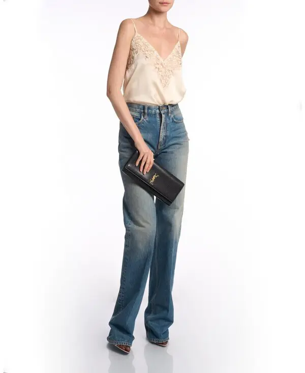 Saint Laurent Kate Clutch In Grain De Poudre Leather - Black