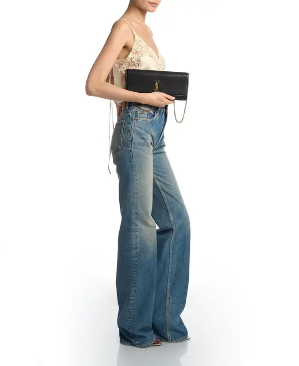 Saint Laurent Kate Clutch In Grain De Poudre Leather - Black