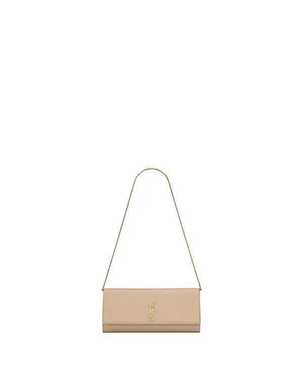 Saint Laurent Kate Clutch In Grain De Poudre Leather - Dark Beige