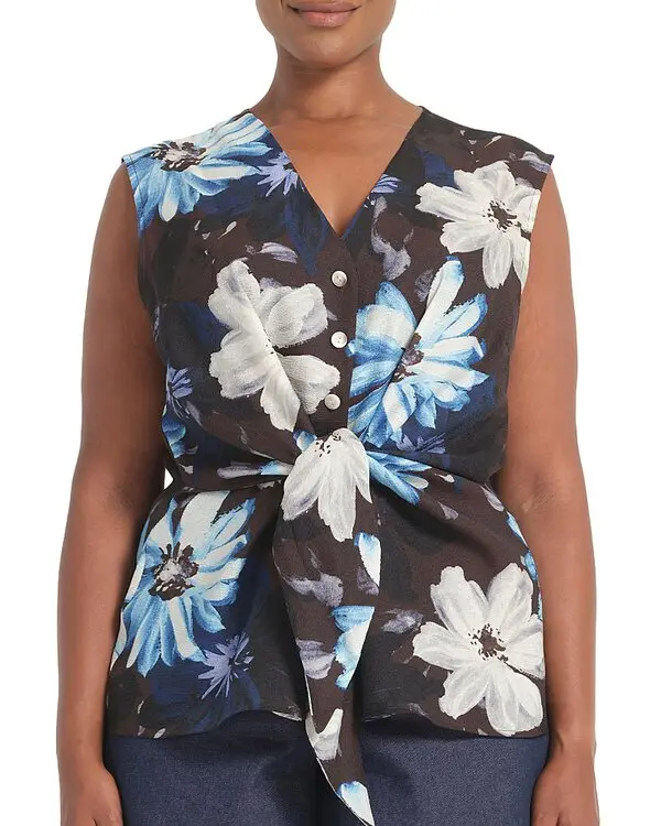 ESTELLE Aveline Floral Tie Front Shirt - Choc Sky