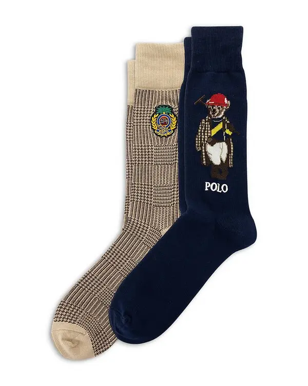 Polo Ralph Lauren Polo Society Bear Crew Socks, Pack Of 2 - Navy
