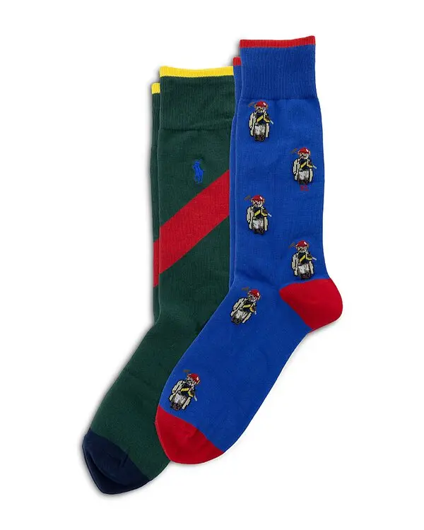 Polo Ralph Lauren Polo Society Mini Bear Crew Socks, Pack Of 2 - Royal