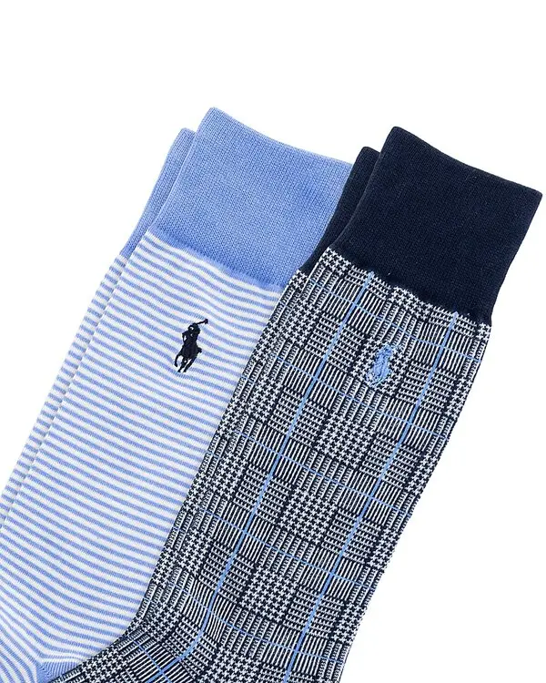 Polo Ralph Lauren Glen Plaid & Stripe Crew Socks Pack Of 2 - Navy