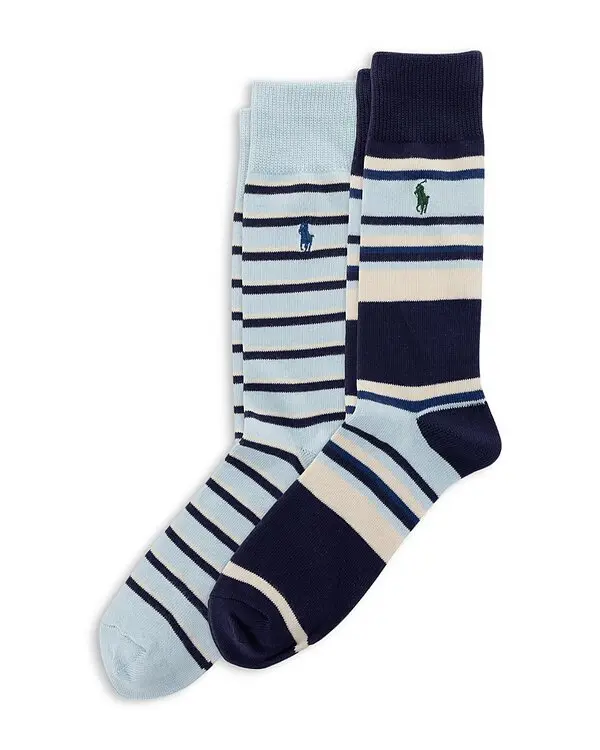 Polo Ralph Lauren Polo Country Store T Shirt Stripes Crew Socks, Pack Of 2 - Navy