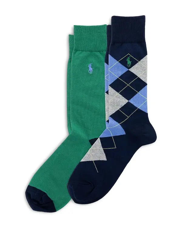Polo Ralph Lauren Lightweight Argyle Crew Socks Pack - Navy Blue Argyle/green