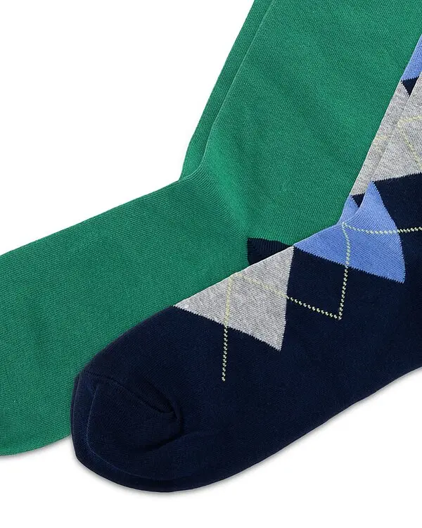 Polo Ralph Lauren Lightweight Argyle Crew Socks, Pack Of 2 - Navy Blue Green