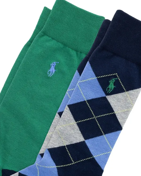 Polo Ralph Lauren Lightweight Argyle Crew Socks Pack - Navy Blue Green