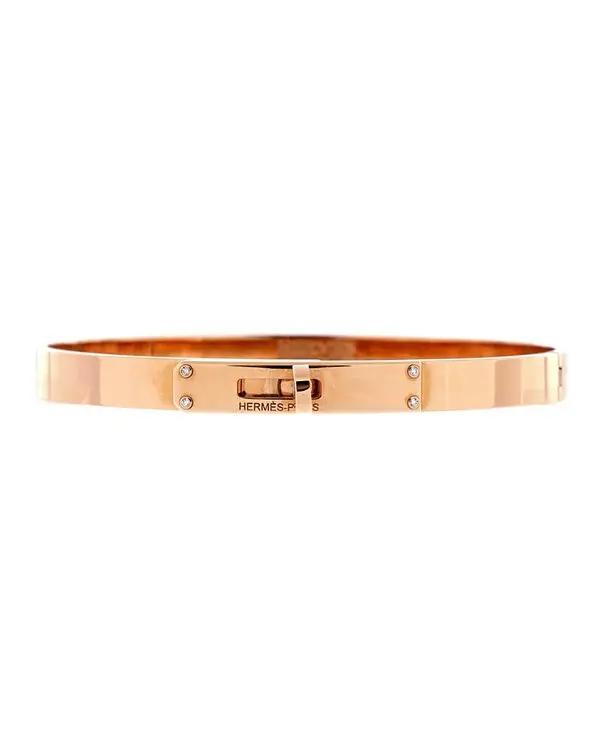 HERMES Small Kelly Bracelet 18k Rose Gold With 4 Diamonds - Pink