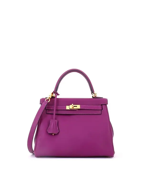 HERMES Kelly 25 Handbag Purple Swift With Gold Hardware - Anemone