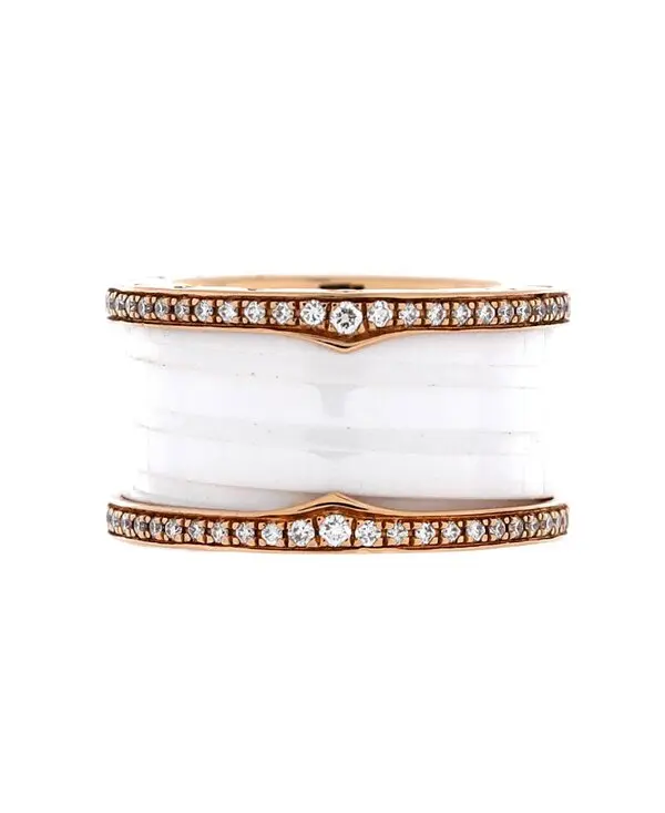 BVLGARI B. Zero1 Three Band Ring 18k Rose Gold And Ceramic With Diamonds - Pink