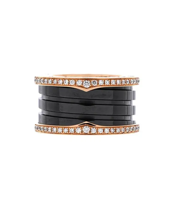BVLGARI B.zero1 Three-band Ring In 18k Rose Gold And Ceramic With Diamonds - Pink