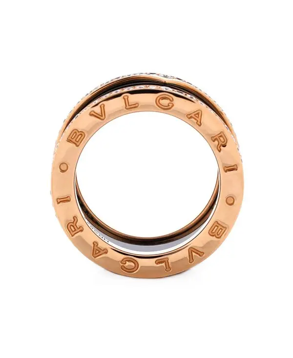 BVLGARI B.zero1 Three-band Ring In 18k Rose Gold And Ceramic With Diamonds