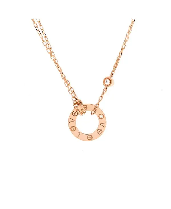 CARTIER 2 Diamonds Love Pendant Necklace 18k Rose Gold And Diamonds 16.25 - Pink