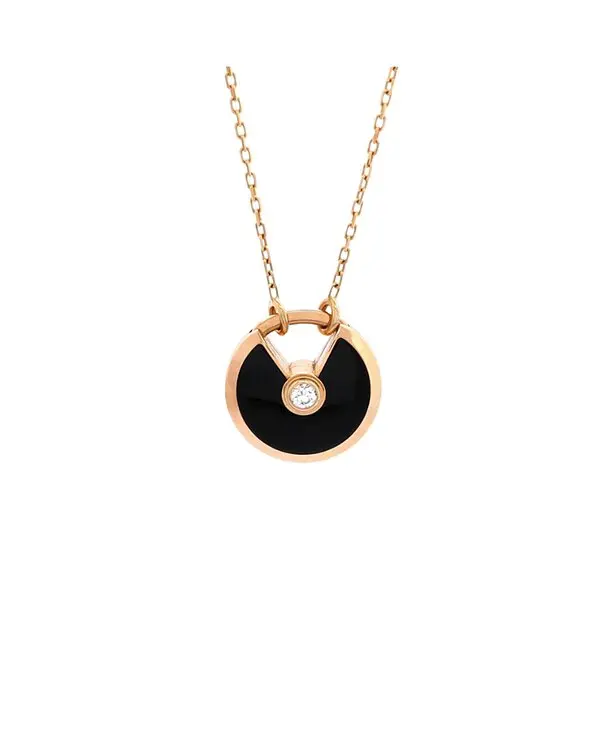 CARTIER Small Amulette De Pendant Necklace 18k Rose Gold With Onyx And Diamond 23 - Pink