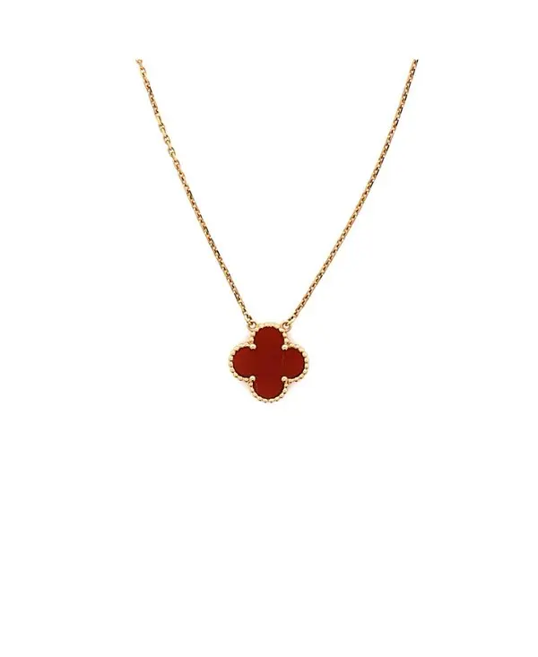 VAN CLEEF & ARPELS Vintage Alhambra Pendant Necklace 18k And Carnelian 16.25 - Gold
