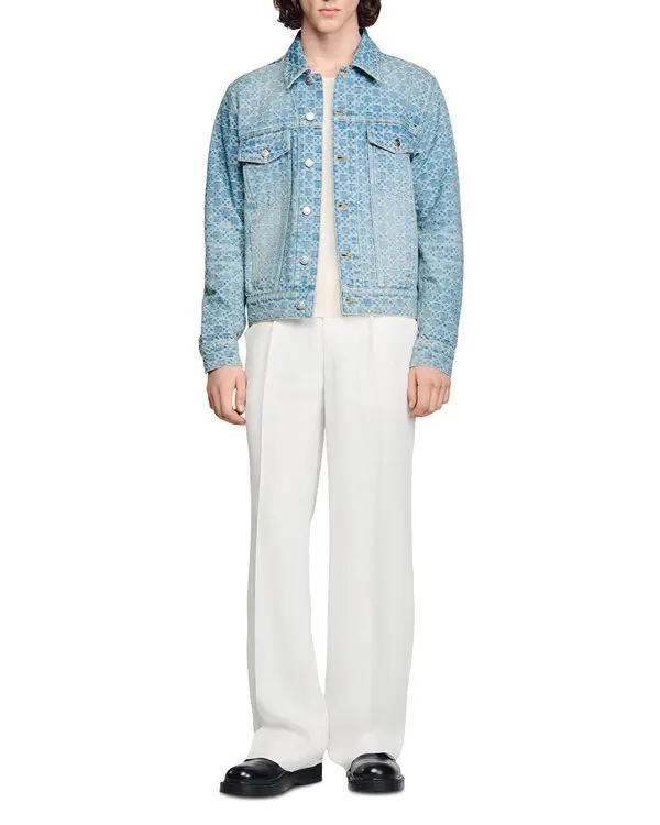 Sandro Square Cross Denim Jacket - Sky Blue