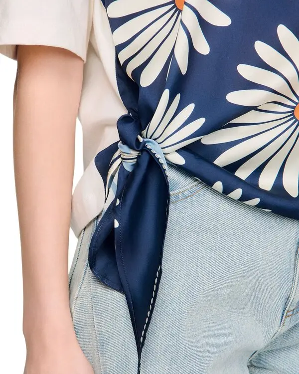 Sandro Scarf Print Tee - Deep Blue