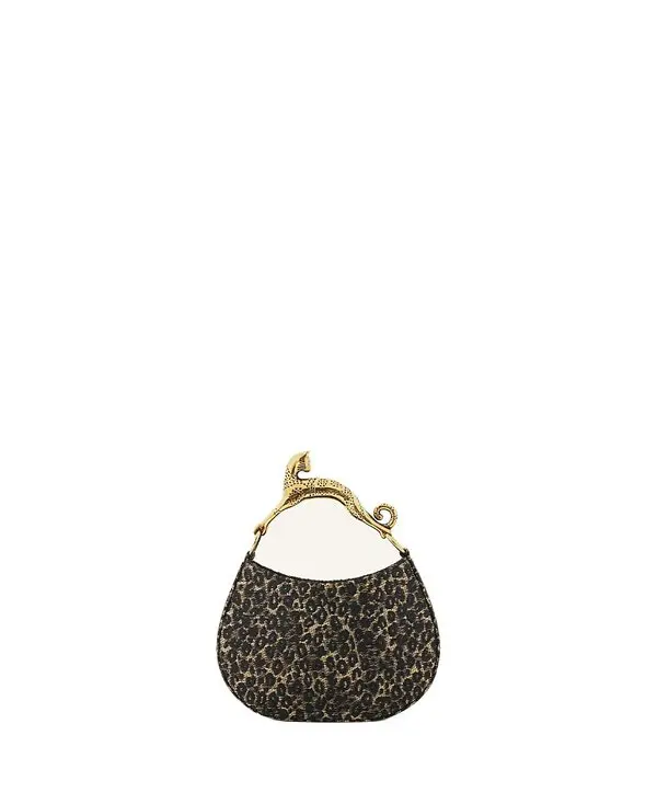 LANVIN Hobo Cat Small Raffia Bag With A Leopard Print And Cat Handle - Beige/black.