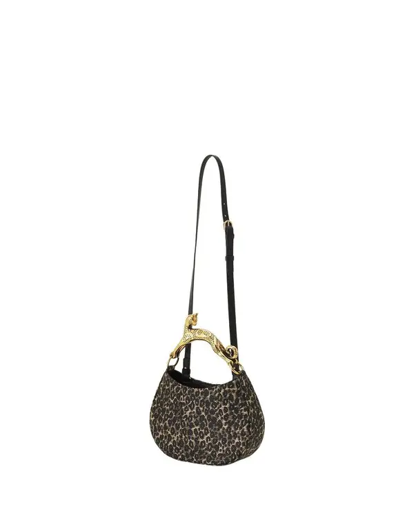 LANVIN Small Hobo Cat Raffia Bag - Beige/black.