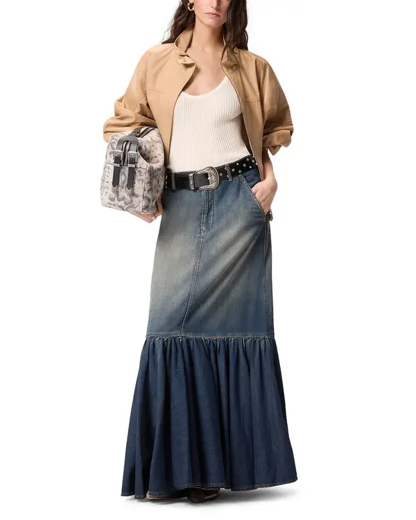 Pinko Guardiano Denim Ruffled Skirt - Pjc