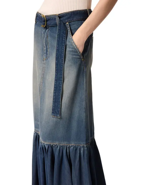Pinko Guardiano Denim Ruffled Skirt - Pjc
