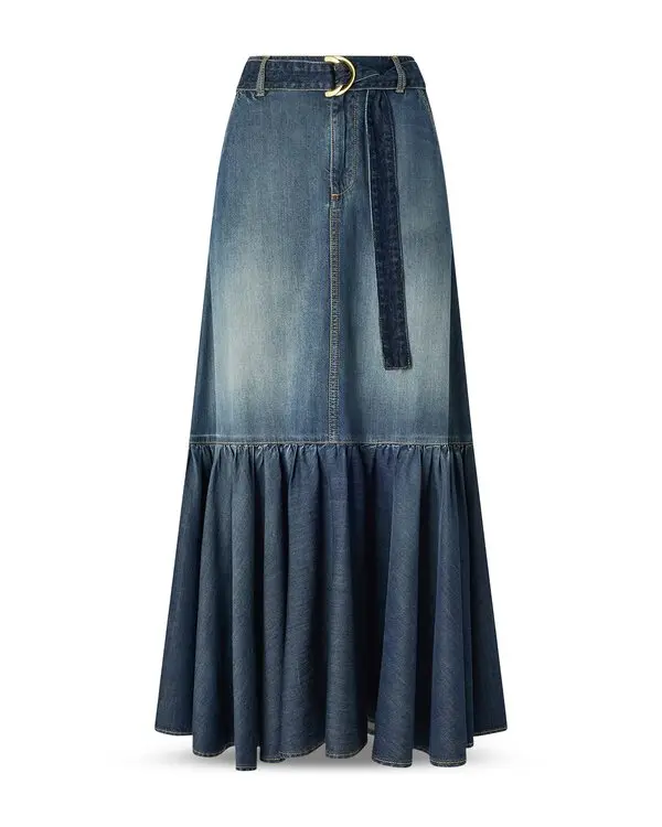 Pinko Guardiano Denim Ruffled Skirt - Pjc
