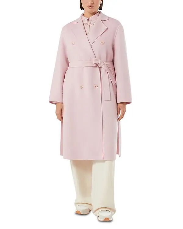 Marina Rinaldi Double Breasted Wool Blend Coat With Belt