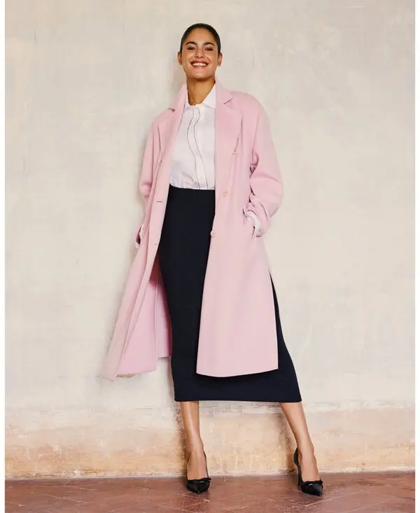 Marina Rinaldi Double Breasted Wool Blend Coat With Belt