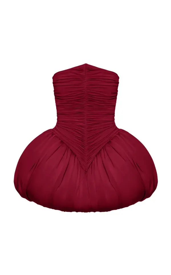 BALYKINA Clara Ruched Bubble Mini Dress - Burgundy