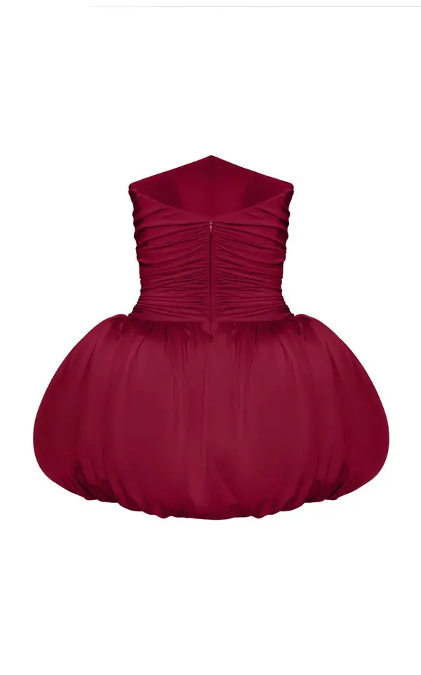 BALYKINA Clara Ruched Bubble Mini Dress - Burgundy