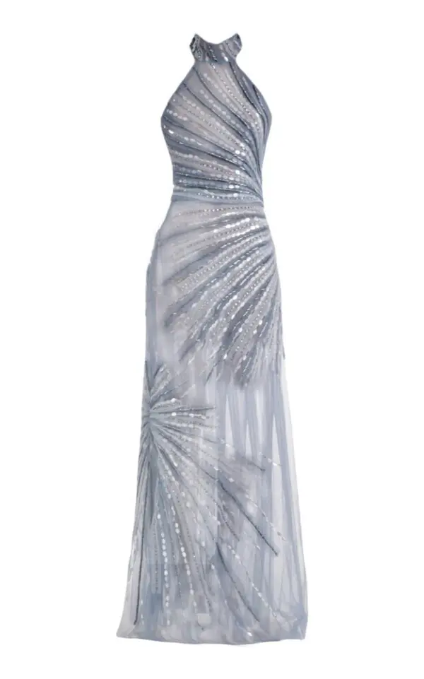 Francisco Arce Thia Beaded Tulle Maxi Dress - Blue