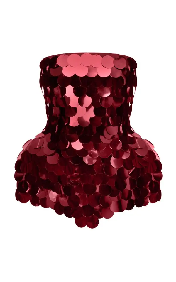 BALYKINA Sequined Corset Top - Burgundy