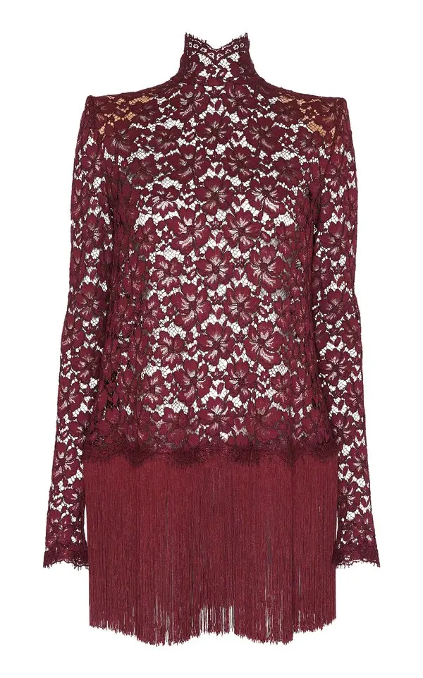 JUOZAS STATKEVICIUS Fringed Lace Top - Burgundy
