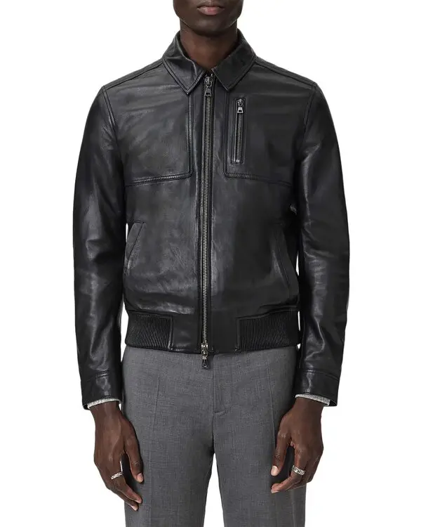 John Varvatos Collared Leather Jacket