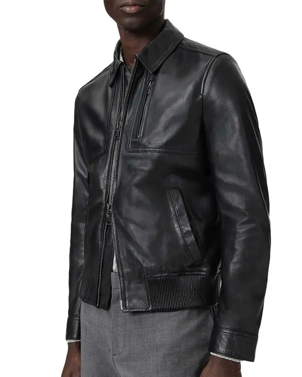 John Varvatos Collared Leather Jacket
