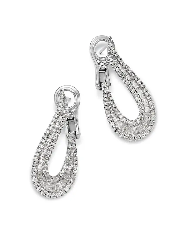 Bloomingdale'S Diamond Round & Baguette Front To Back Earrings In 14k 1.9 Tcw - White Gold