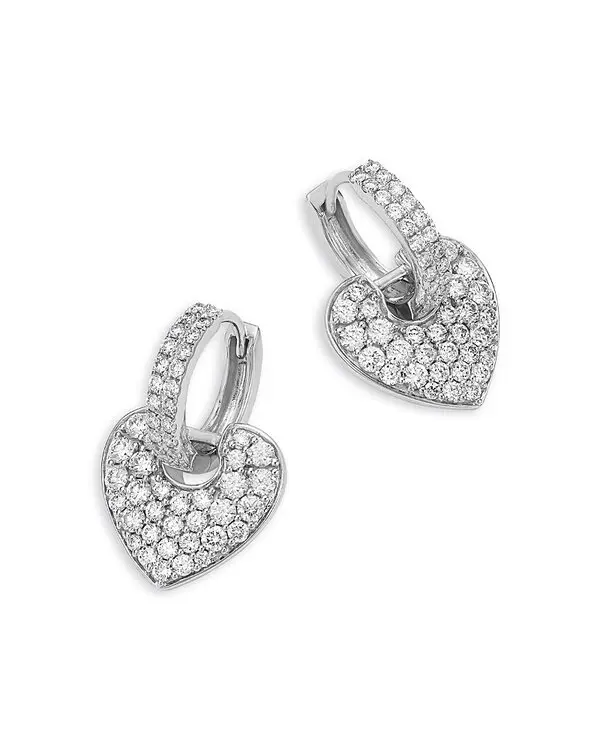 Bloomingdale'S Diamond Pave Dangle Heart Huggie Hoop Earrings In 14k 1.5 Tcw - White Gold