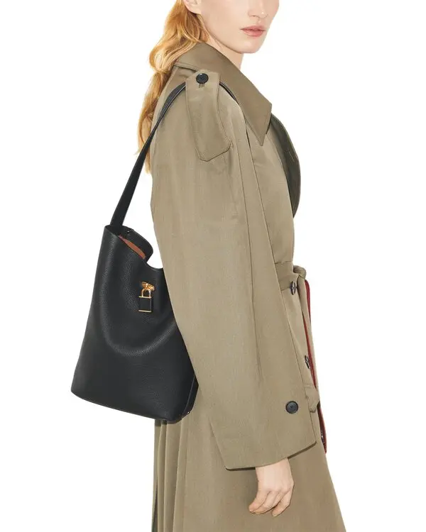 Tory Burch Lock Suede Slim Bucket Bag - Black