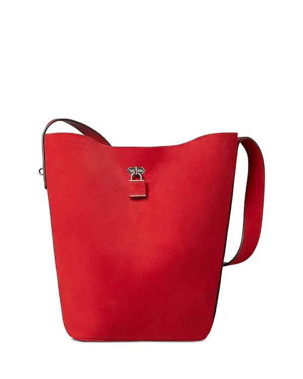 Tory Burch Suede Bucket Bag With Push Lock - Toucan Red