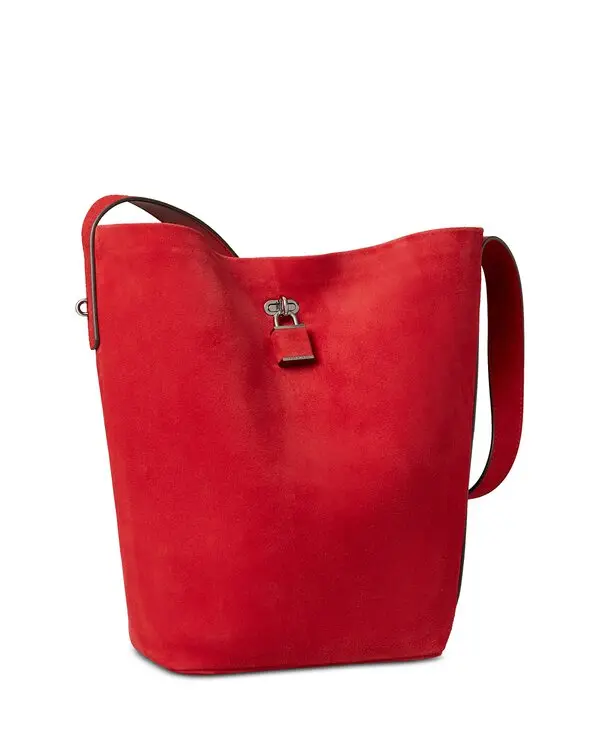 Tory Burch Suede Bucket Bag With Push Lock - Toucan Red