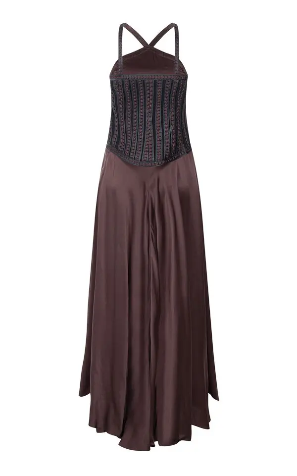 JULYCOLUMN Ysm Leather Halter Neck Maxi Dress - Brown